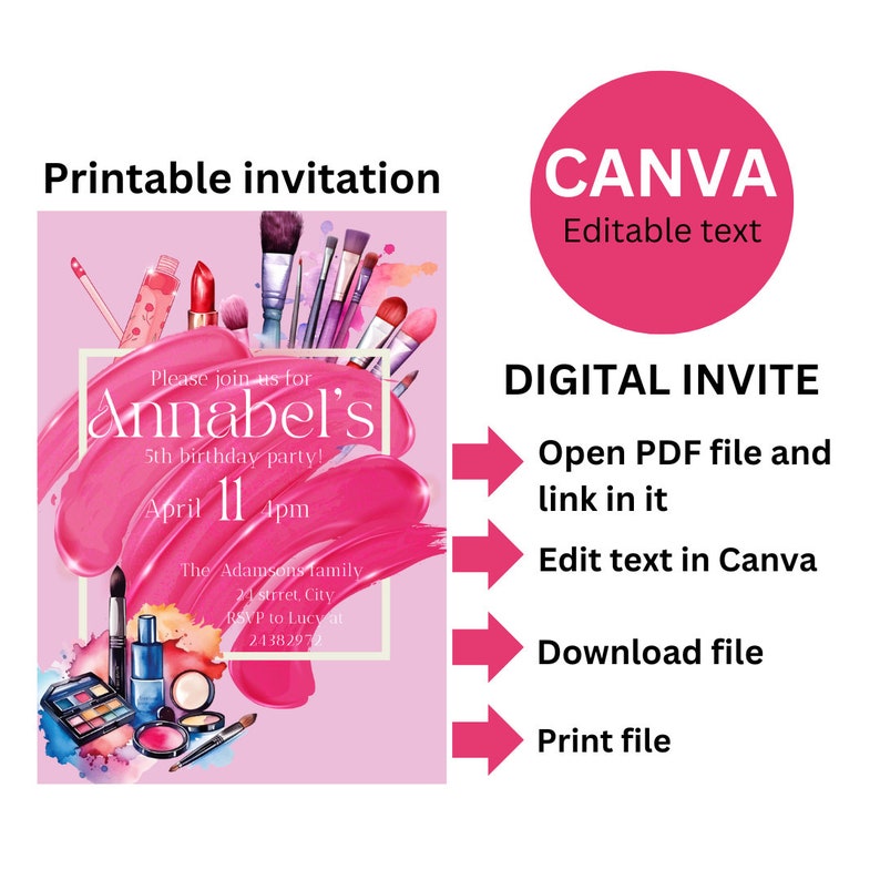 Makeup Invitation Card for Girls Birthday Party Beauty Inventory Party ...