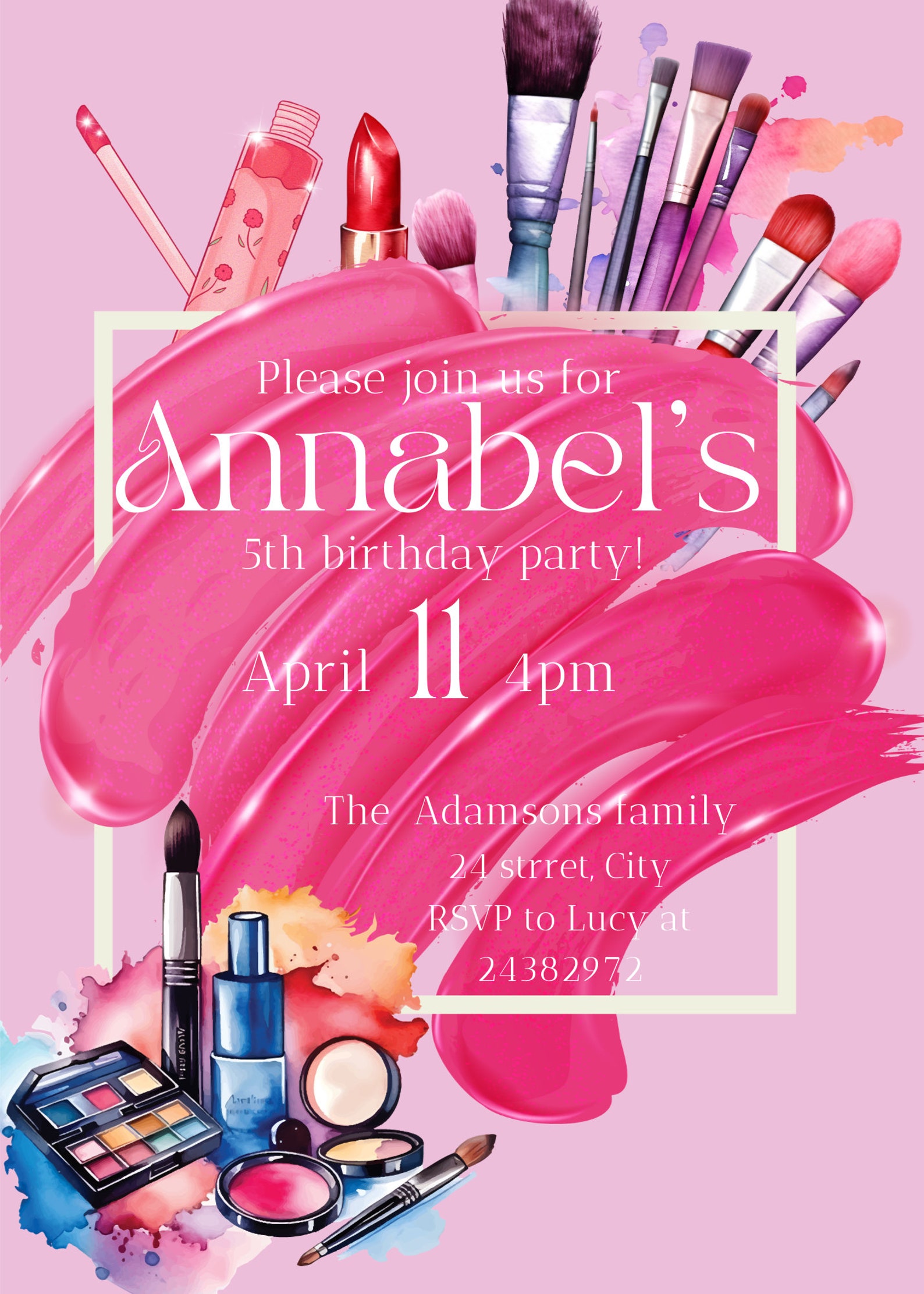 Makeup Invitation Card for Girls Birthday Party Beauty Inventory Party ...