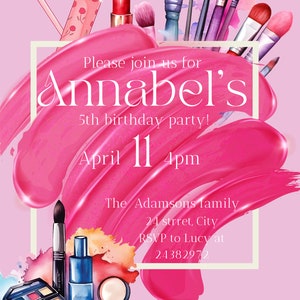 Makeup Invitation Card for Girls Birthday Party Beauty Inventory Party ...