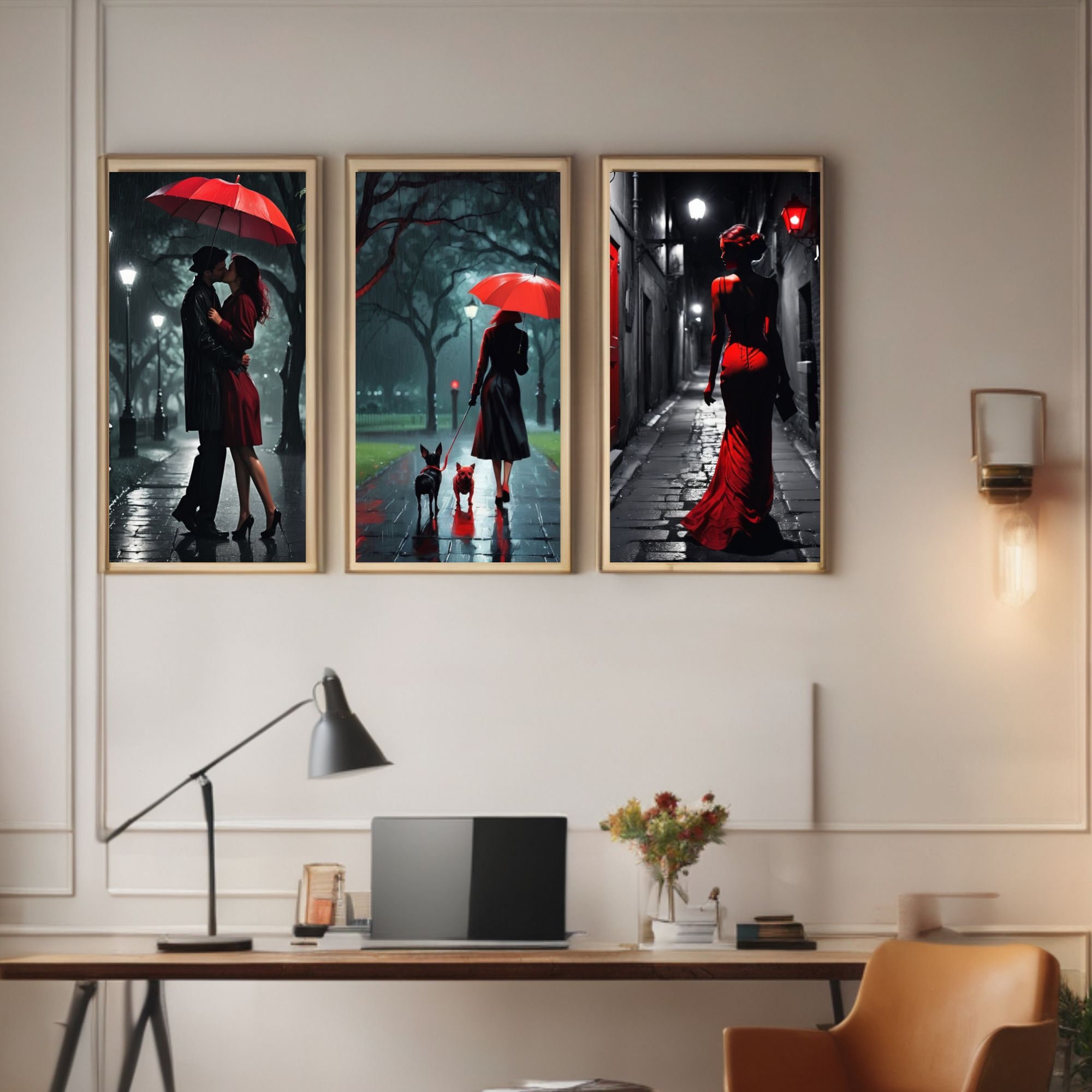 Vintage Black and Red Digital Art Wall, Art Decor, Print Poster ...