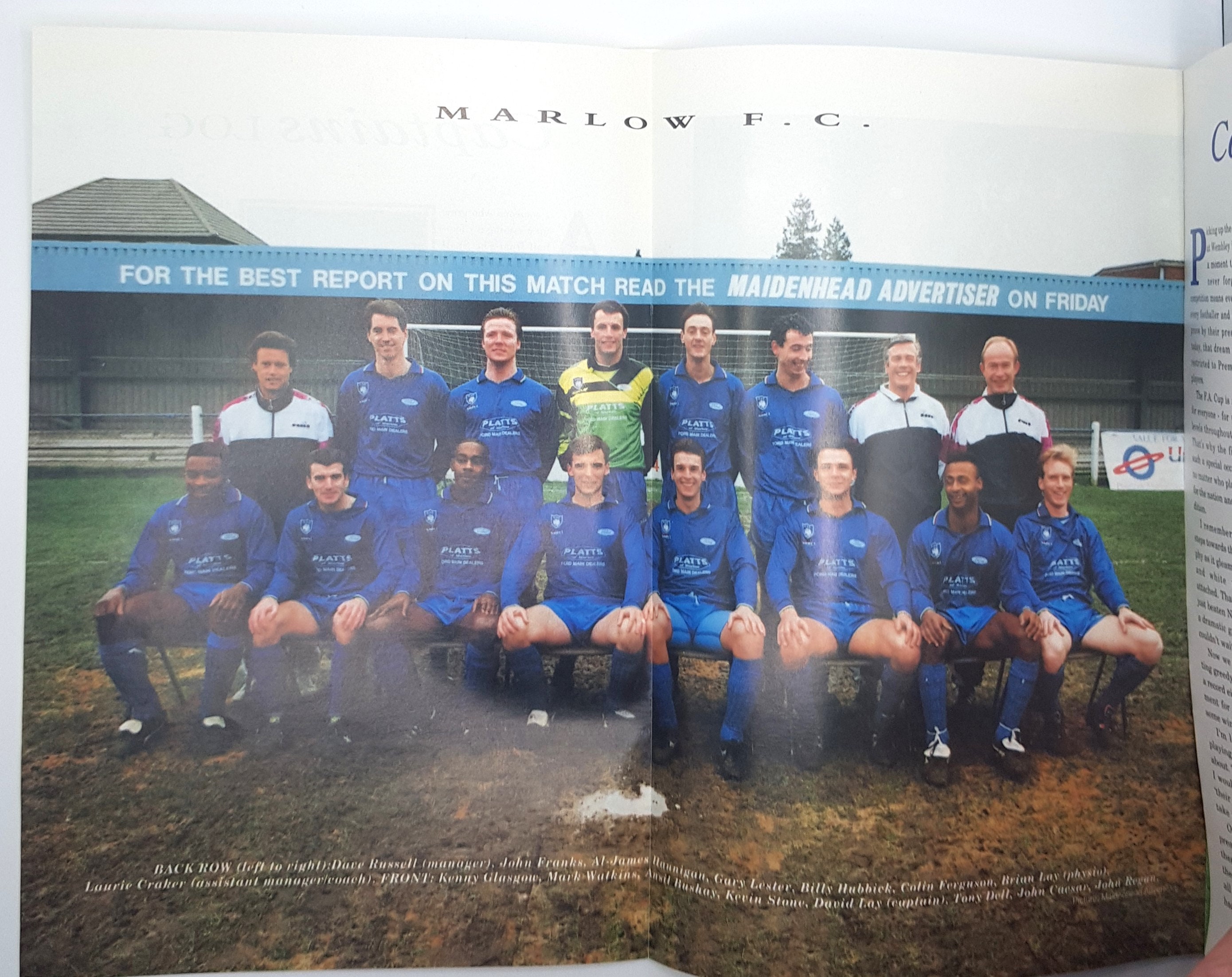 Football Programme Marlow FC V Tottenham Hotspur FA Cup 3rd Round 1993 ...