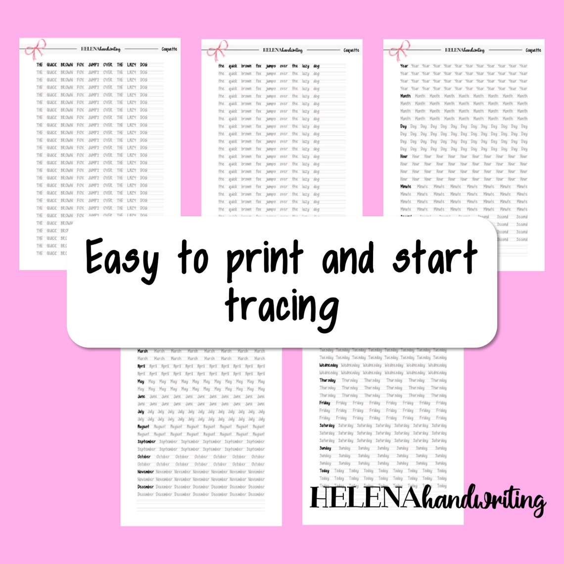 Simple Coquette Handwriting Practice Worksheets With Traceable Letters ...