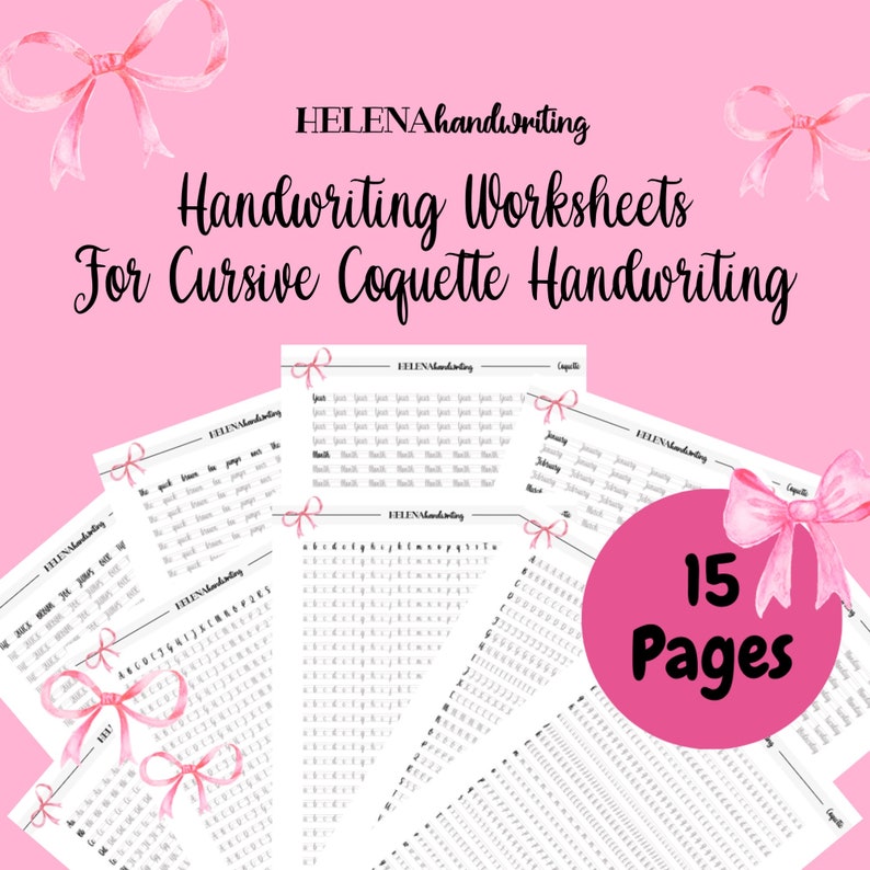 Coquette Cursive Handwriting Practice Worksheets With Traceable Letters ...
