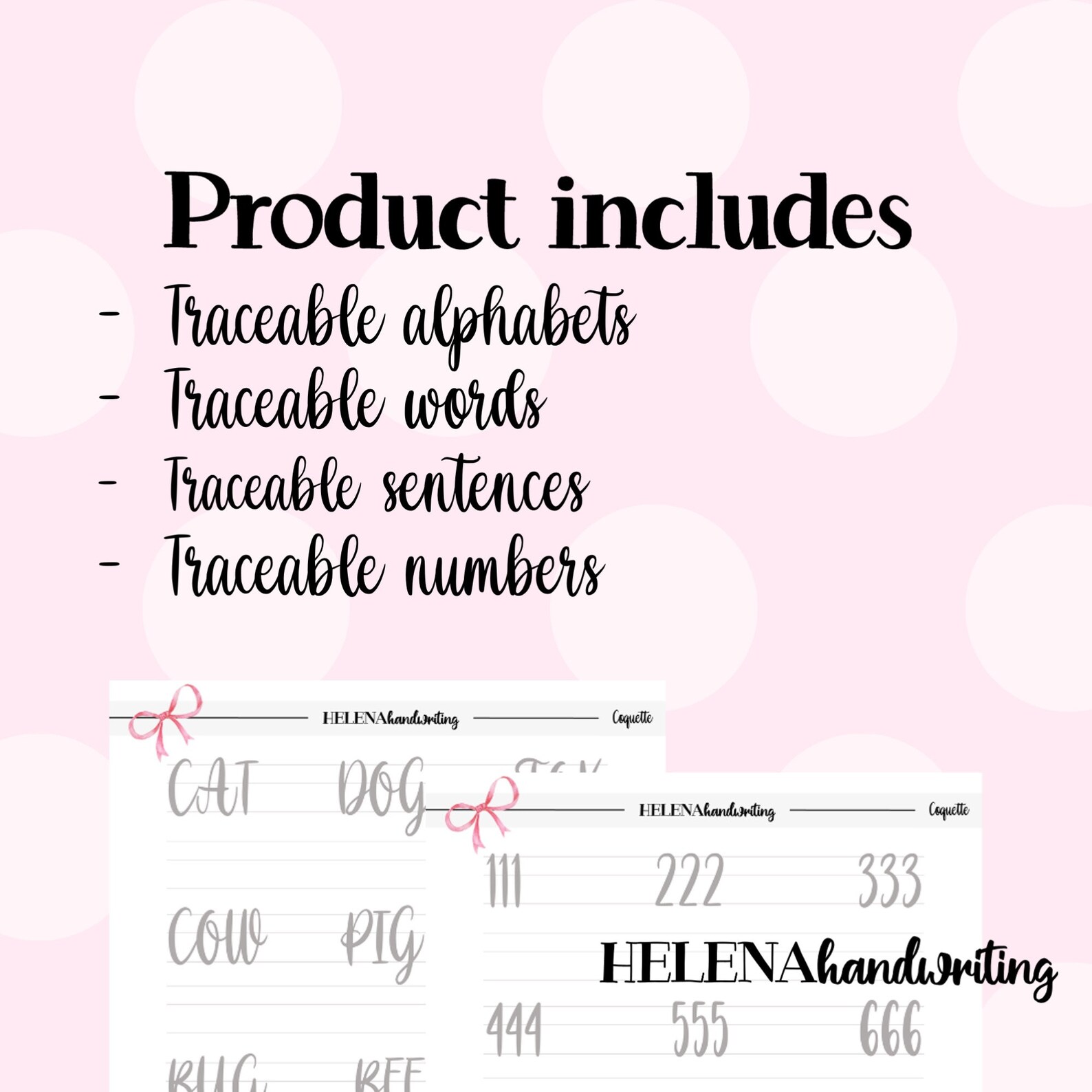 Kids Coquette Cursive Handwriting Practice Worksheets With Traceable ...