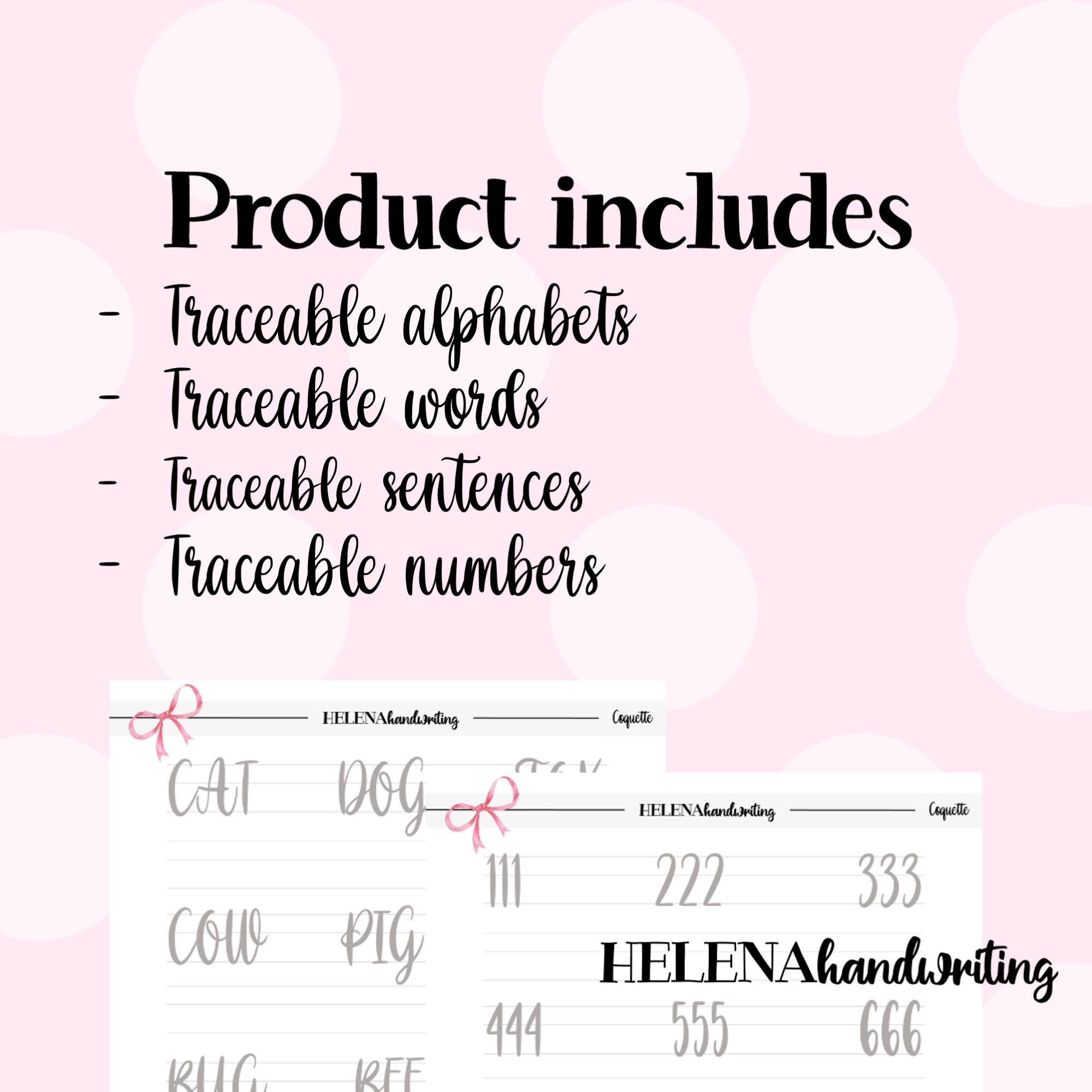 Kids Coquette Cursive Handwriting Practice Worksheets With Traceable ...