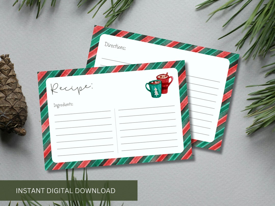 Printable Christmas Recipe Cards | 4x6 Holiday Recipe Cards | DIY ...