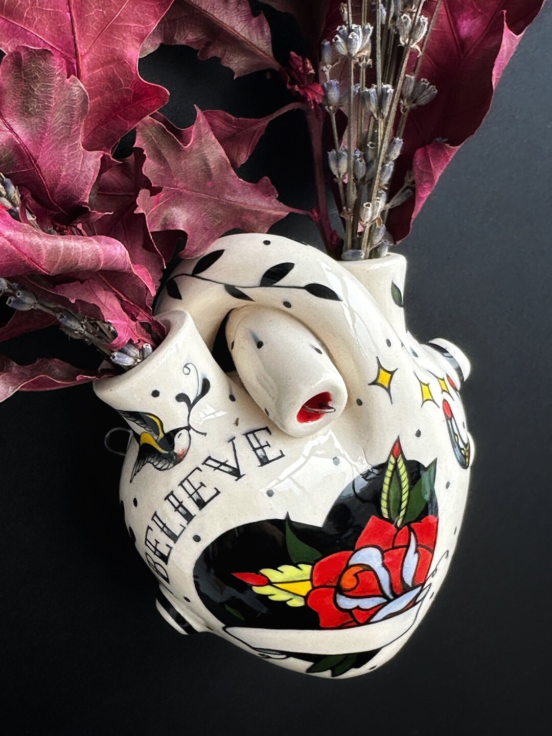 Ceramic Heart, Wall Vase, Reminder Inspirational Gift, Heart Ikebana ...