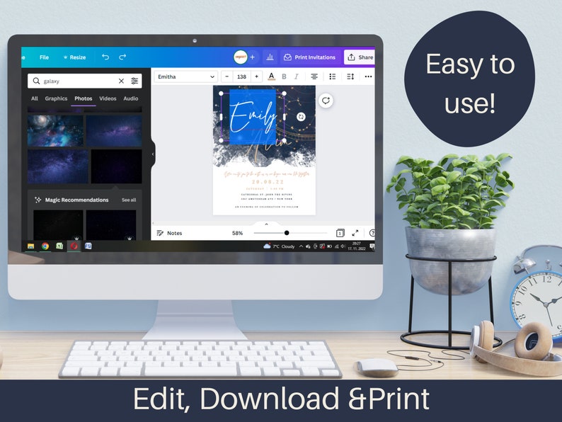 Galaxy Wedding Accommodation Card Template, Printable Invitation, Instant Download, Custom Edit ...