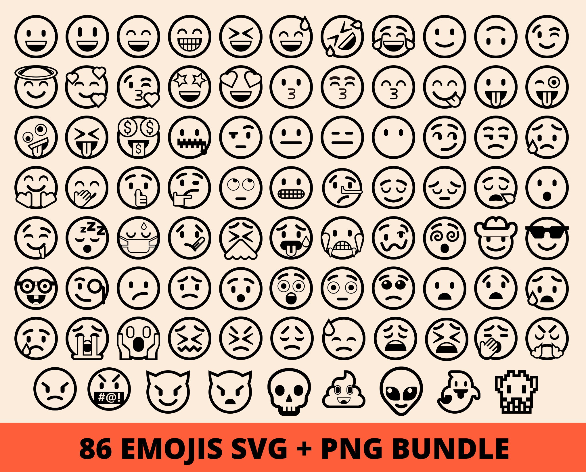 86 Emoji SVG Bundle, Emojis for Prints, Emoji Cut File for Cricut ...