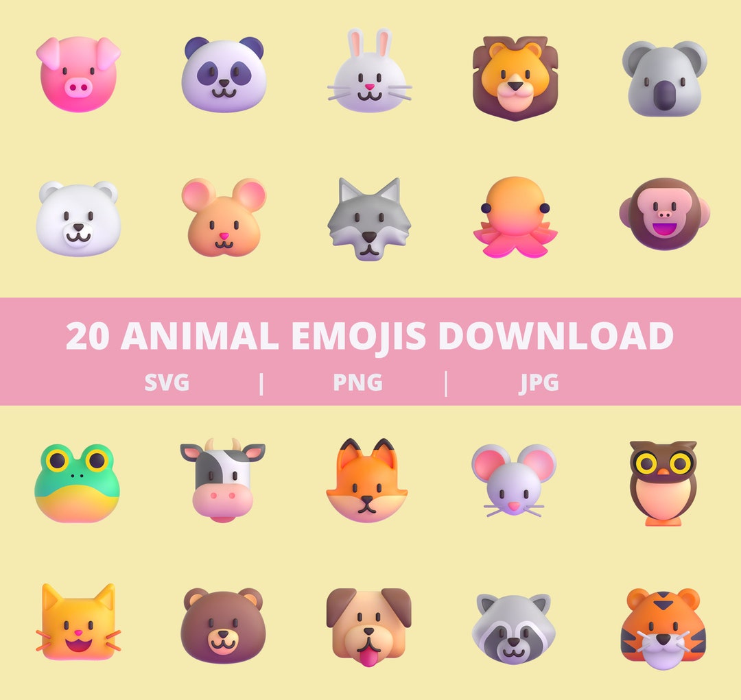 20 Cute Animal Emojis SVG, PNG, JPG, Emoji Collection, Emoji Clipart ...