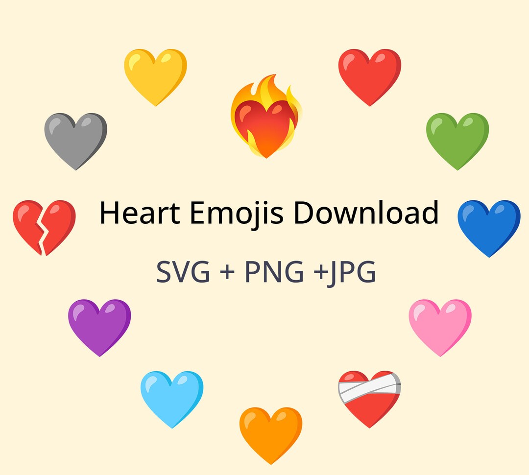 Heart Emojis SVG, Heart Emoji Bundle, Digital Emoji PNG, Emoji ...