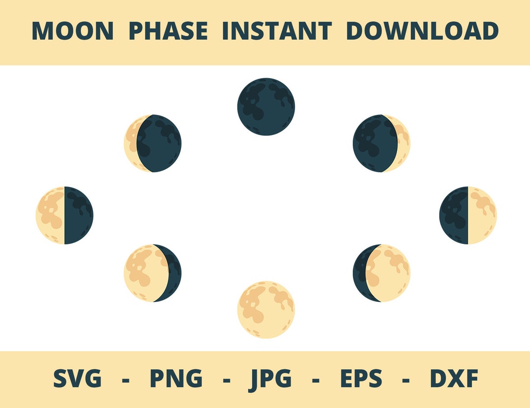Moon Phase Svg, Crescent Moon Svg, PNG, DXF, EPS, Emoji Clipart, Cut ...
