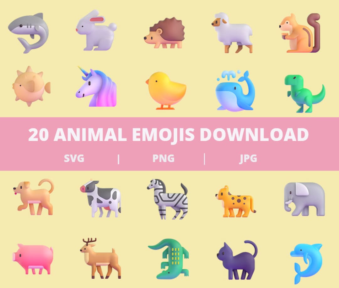 20 Cute Animal Emojis SVG PNG JPG Emoji Collection Emoji - Etsy