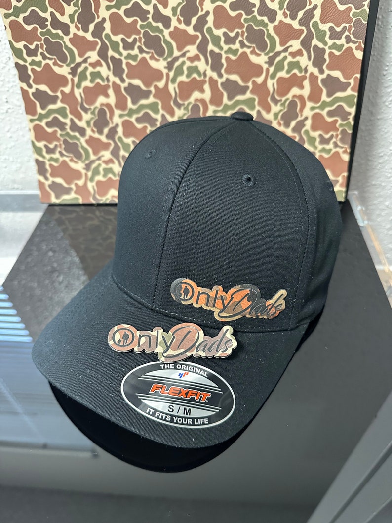 Custom Flexfit Camo Pattern only Dads Black Fitted Hat Leather Patch Sarcasm Funny Blue Collar ...