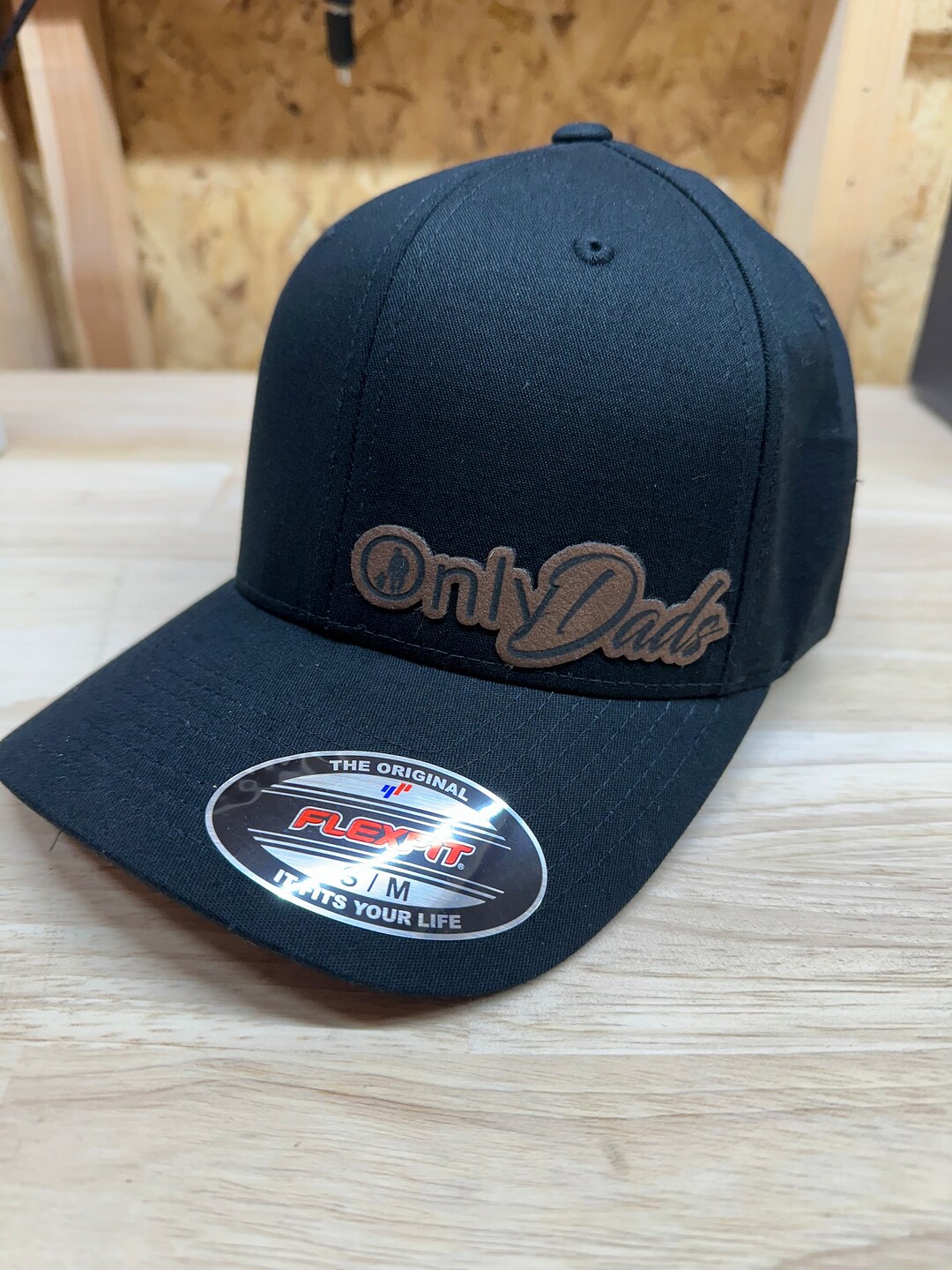 Custom Flexfit only Dads Black Fitted Hat Leather Patch Sarcasm Funny ...