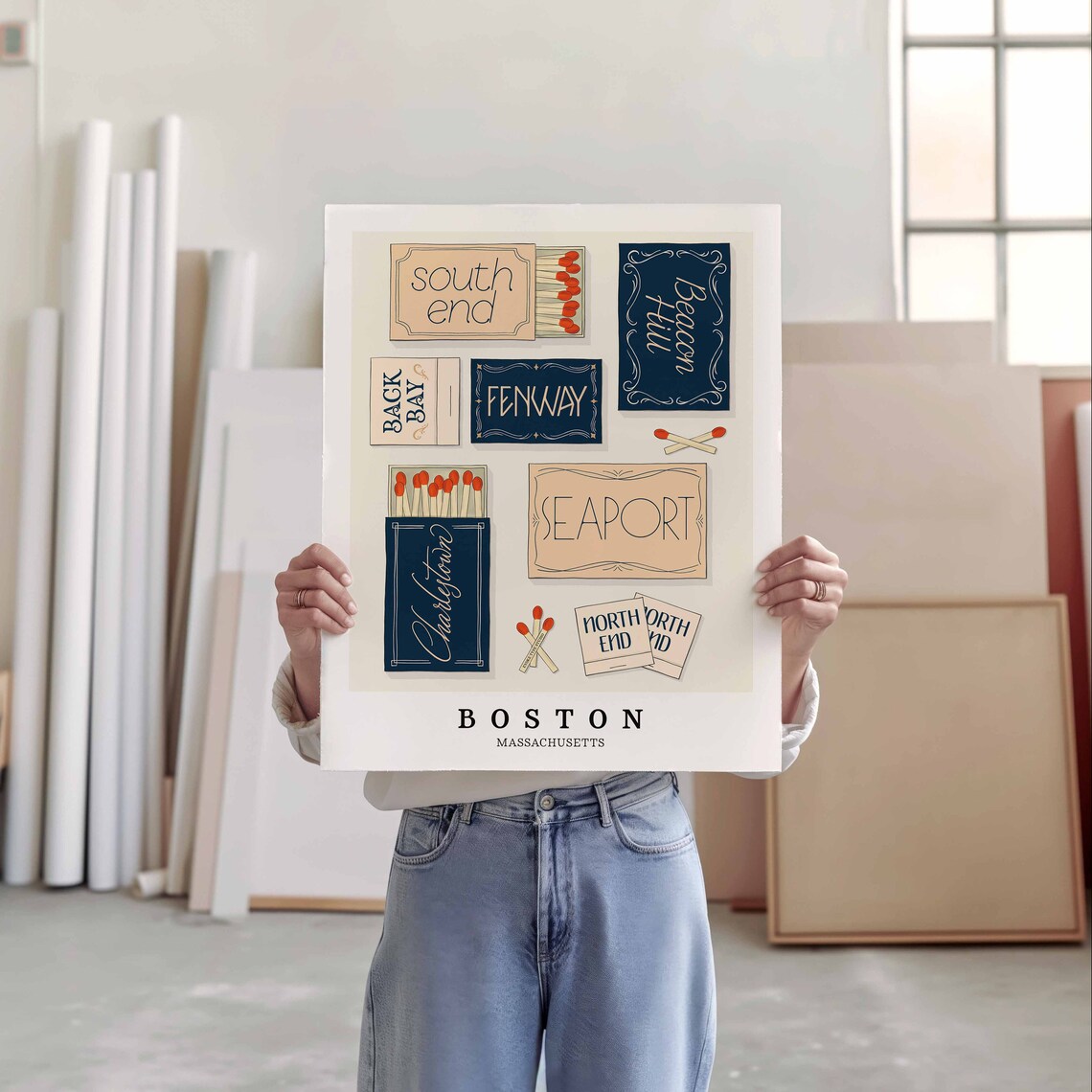 Boston Nautical Matchbox Art, Lettering Art of Boston Neighborhoods ...