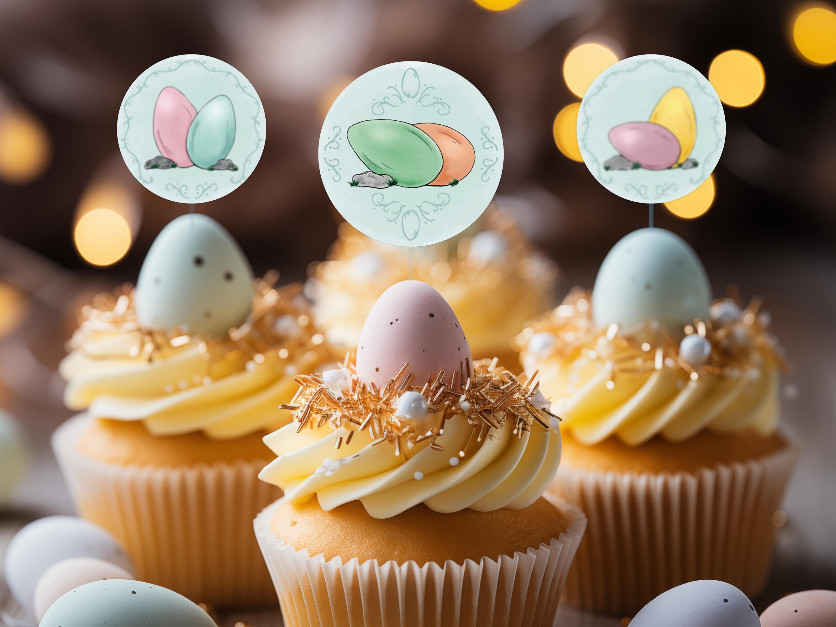 Printable Easter Cupcake Toppers, Easter Decor, Easter Egg Cupcake and ...