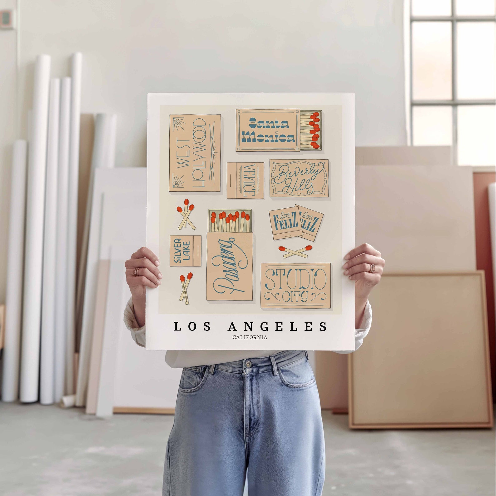 Los Angeles Matchbox Art, Lettering Art of LA Neighborhoods, Unframed ...