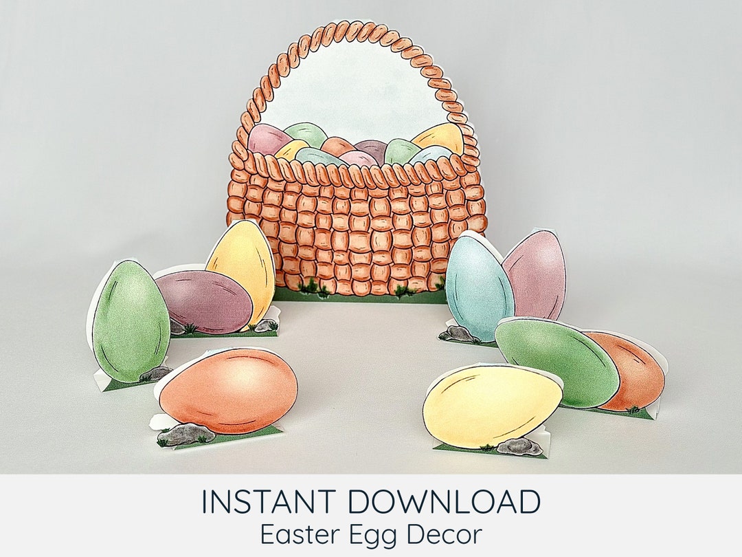 Printable Easter Egg and Basket Decor, Cut & Paste Easter Decoration ...