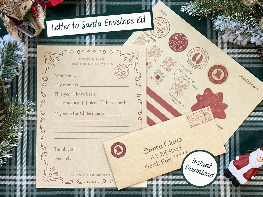 Printable Letter to Santa Christmas Wish List Envelope Kit With Bonus ...