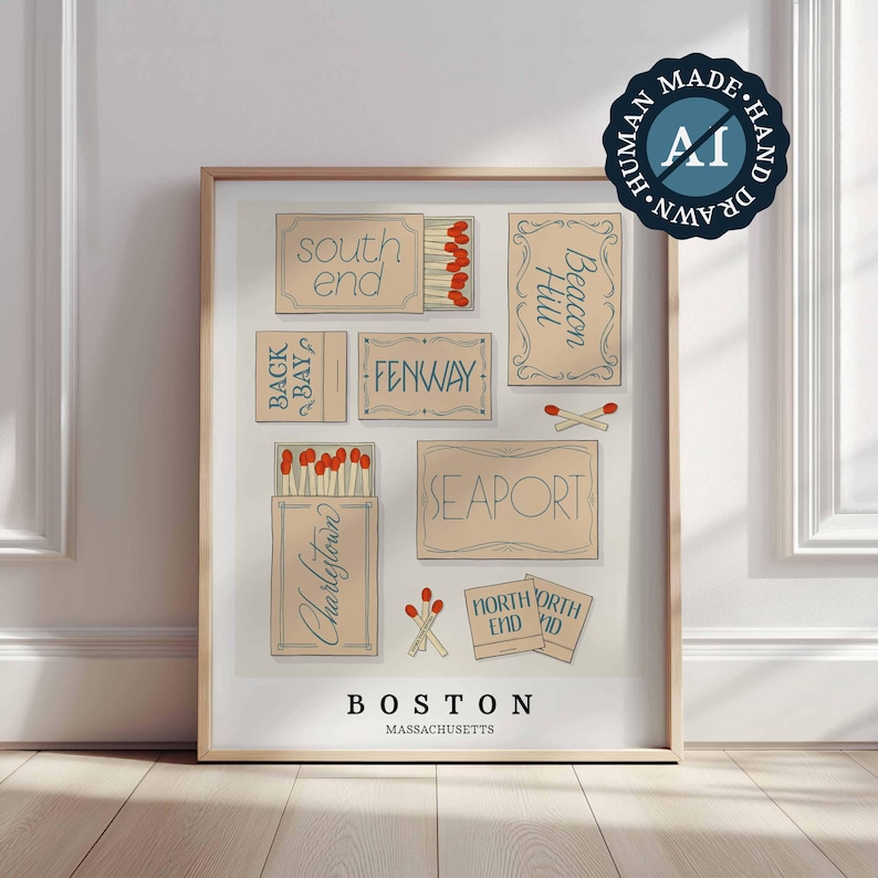 Boston Matchbox Art, Lettering Art of Boston Neighborhoods, Unframed ...