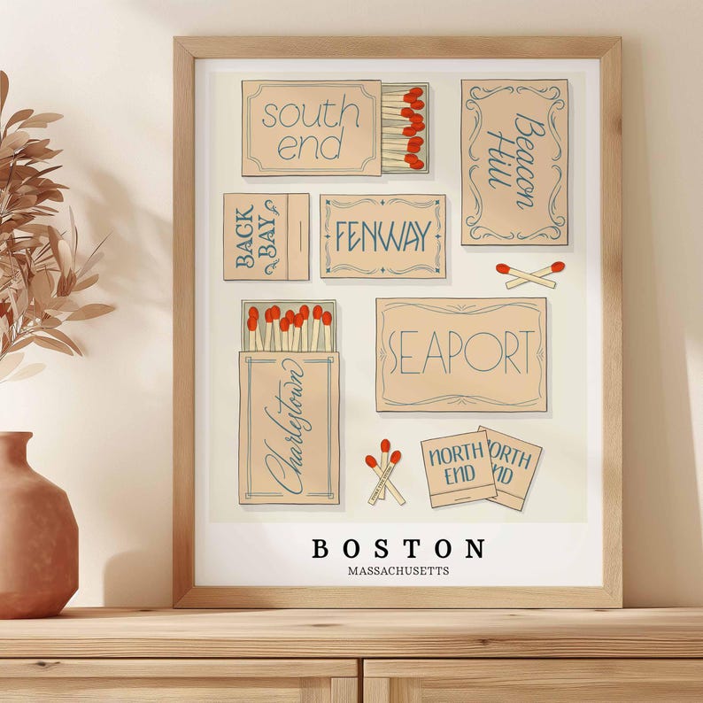 Boston Matchbox Art, Lettering Art of Boston Neighborhoods, Unframed ...