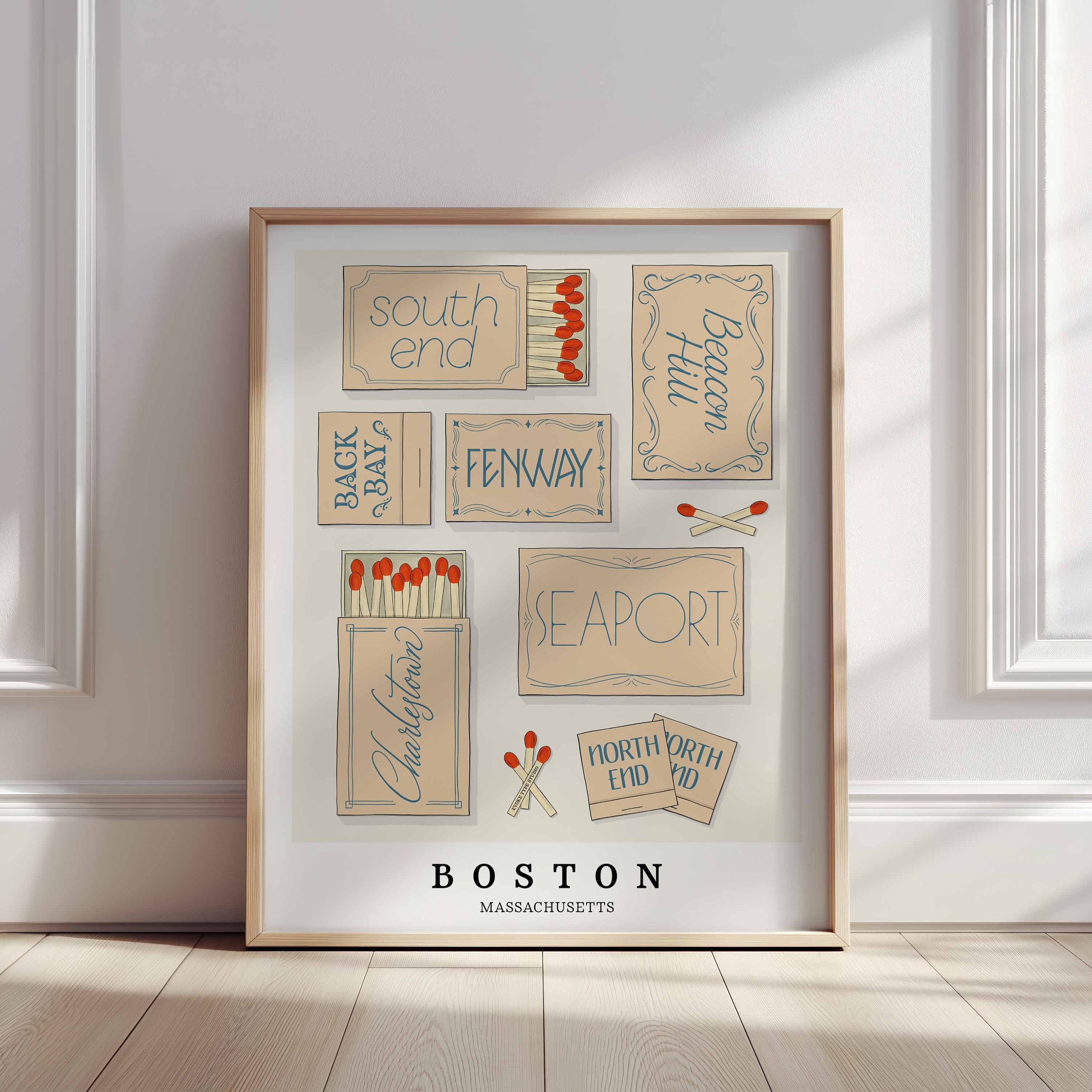 Boston Matchbox Art, Lettering Art of Boston Neighborhoods, Unframed ...