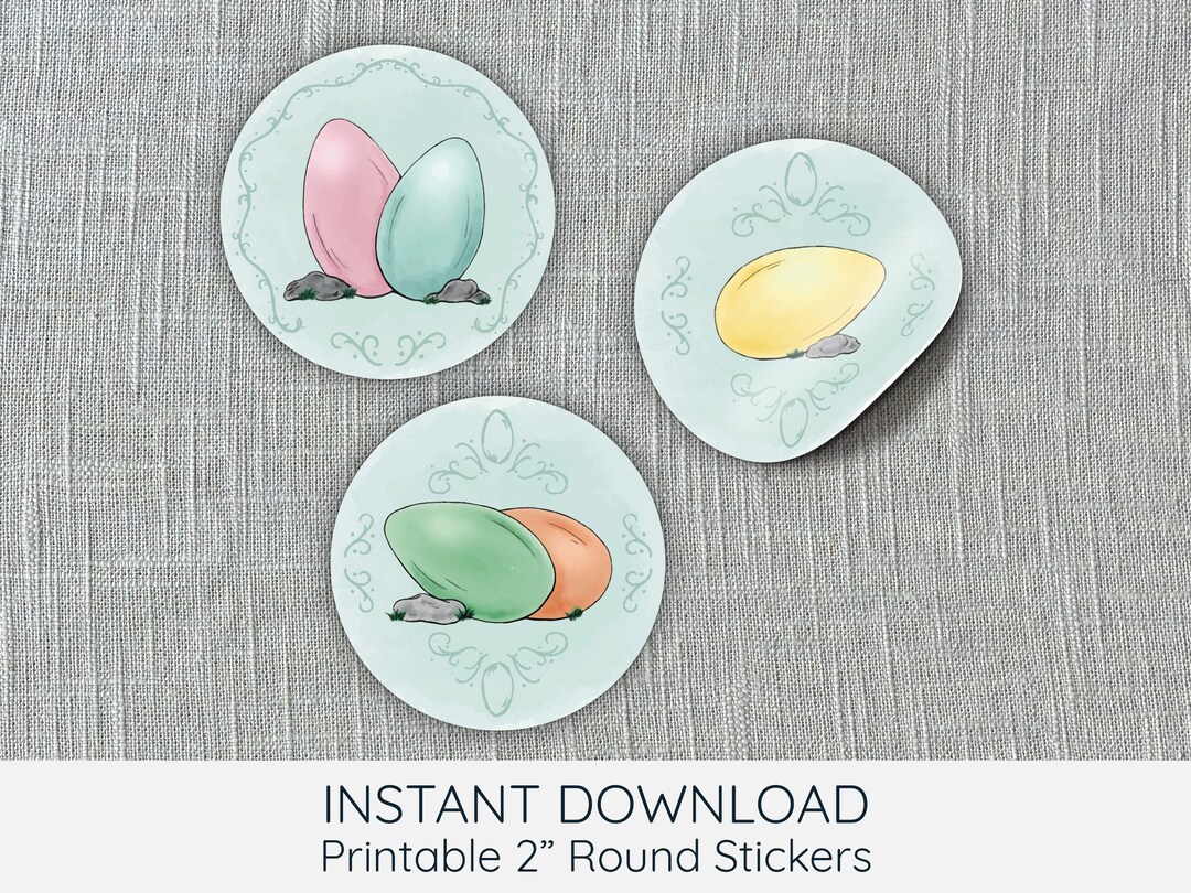 Printable Easter 2 Diameter Round Stickers, Easter Egg Stickers ...