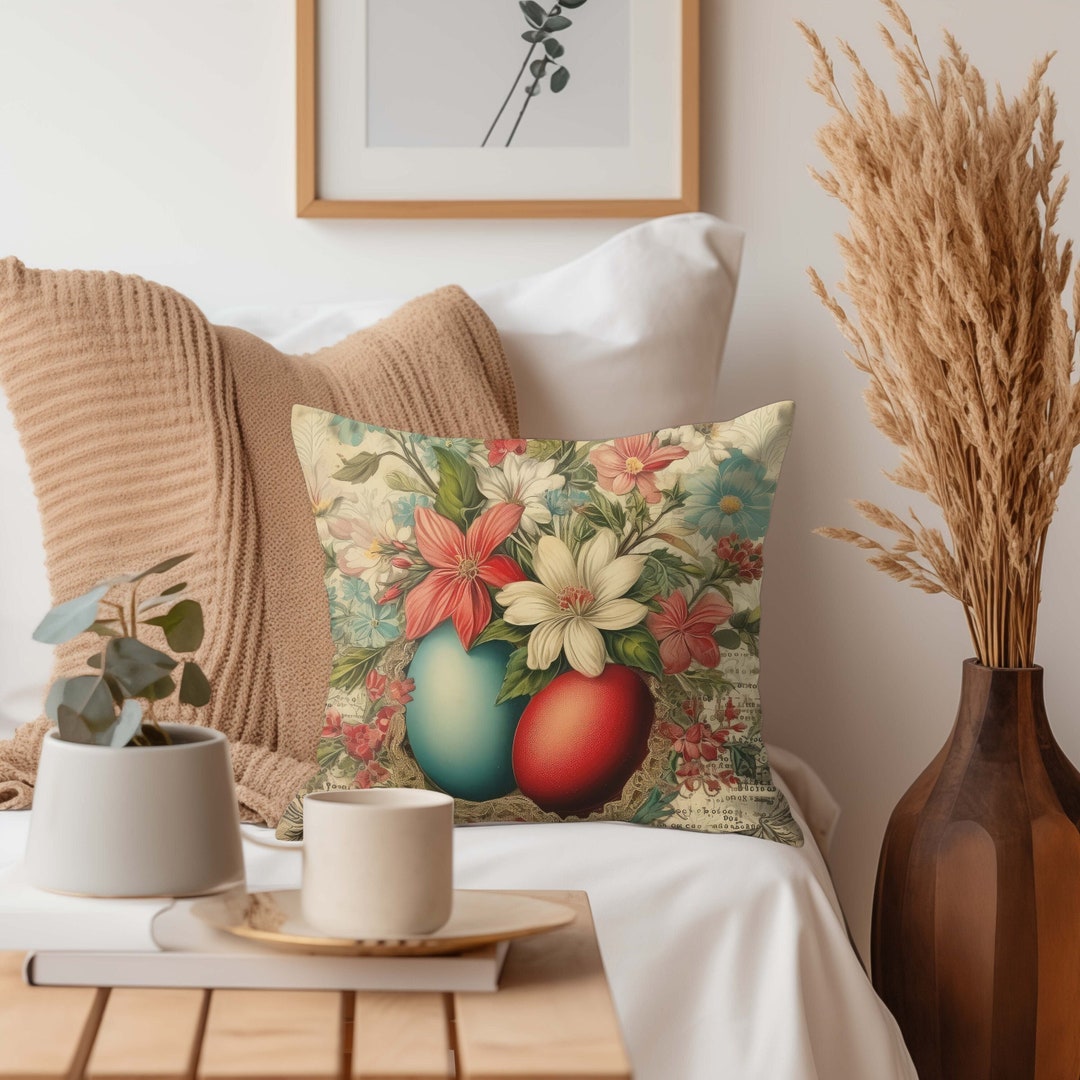 Vintage Easter Decor, Vintage Spring Pillow Cover, Easter Egg Decor ...