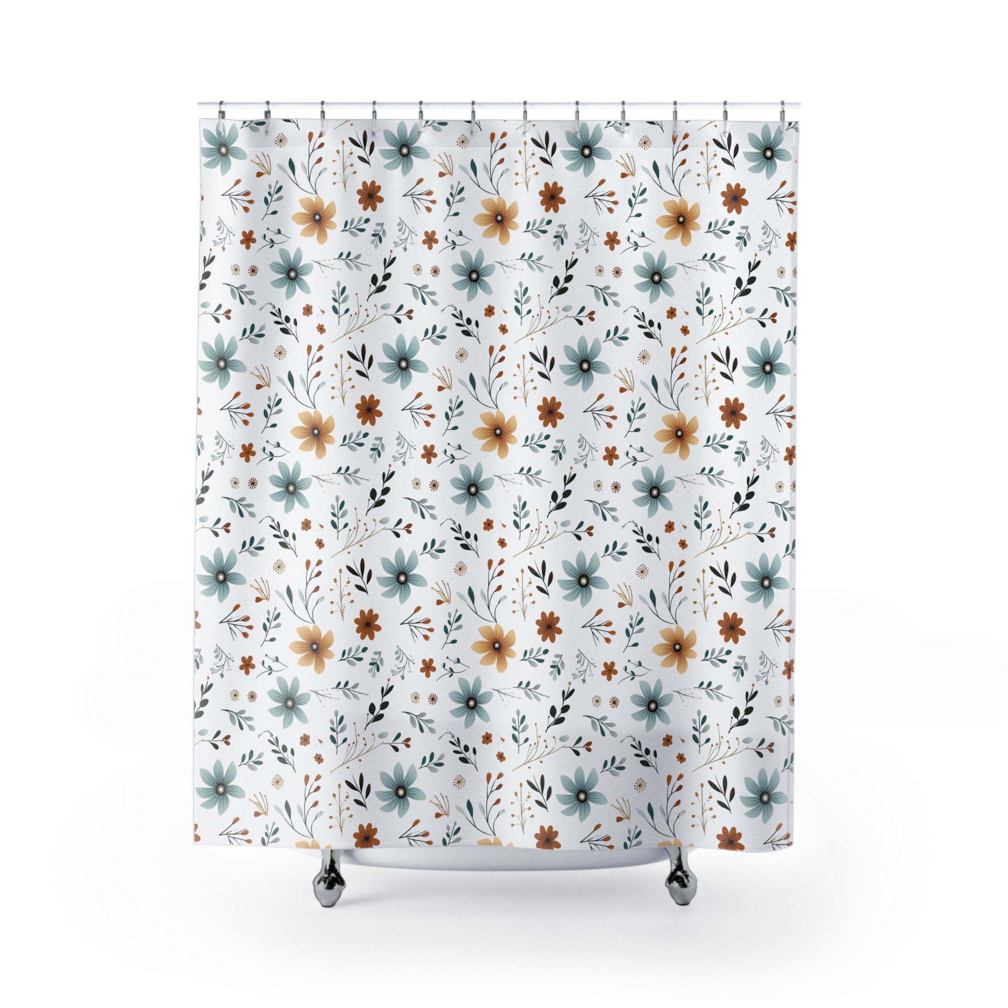Boho Wildflower Shower Curtain, Boho Shower Curtain, Floral Bathroom ...