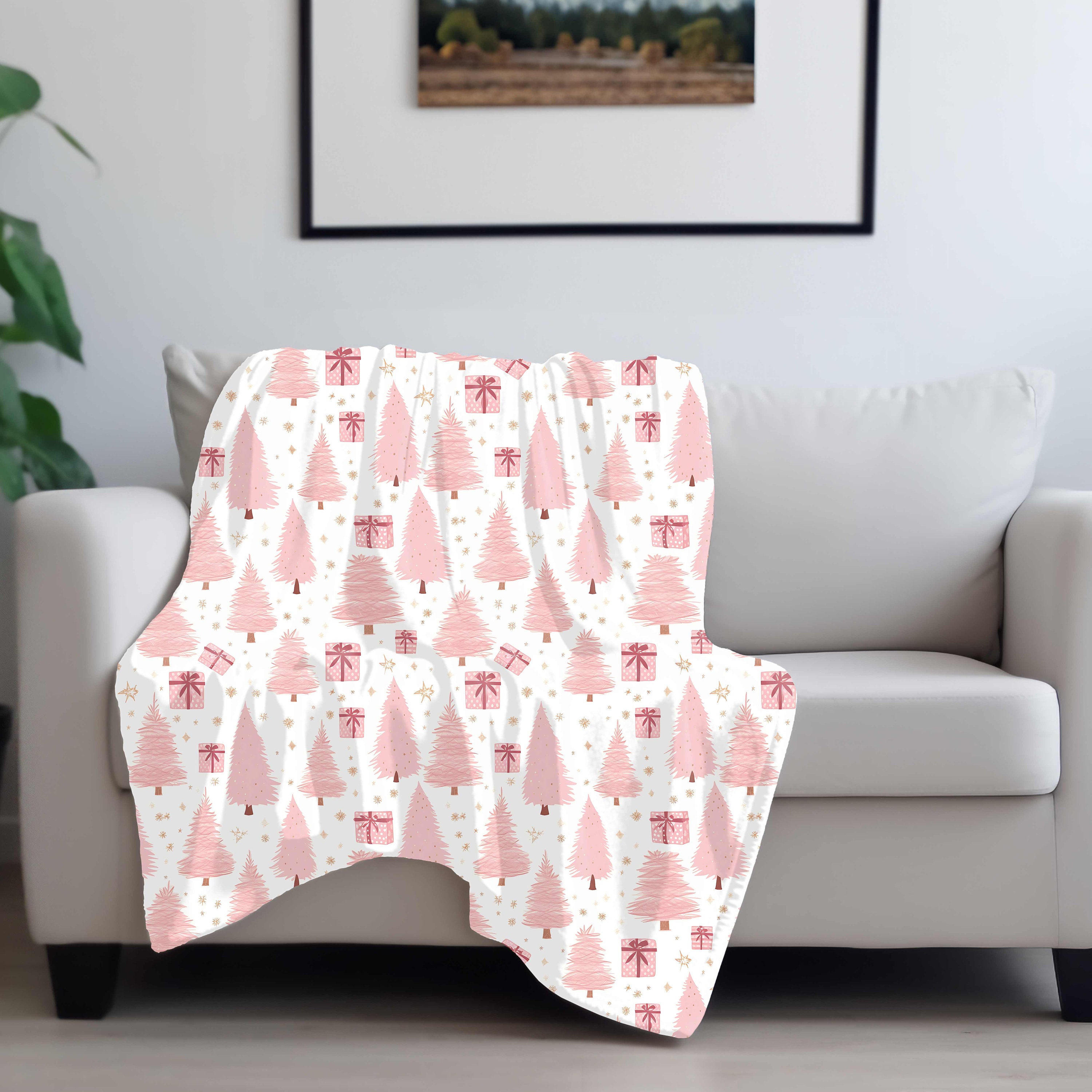 Pink Christmas Tree Blanket, Pink Christmas Throw, Gift for Little Girl ...