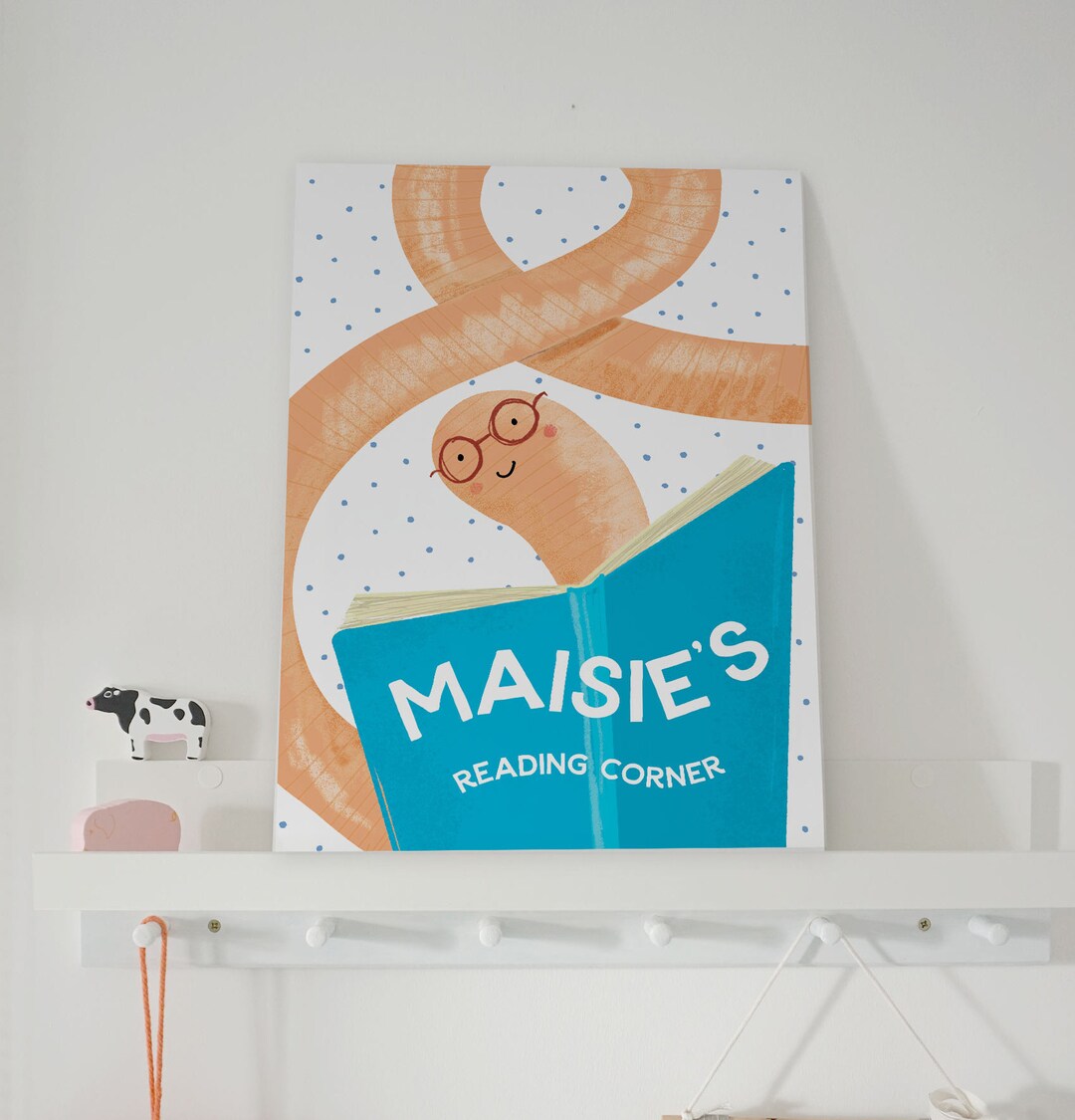 Bookworm Personalised Print | Kids Poster| Nursery | Book Lover ...