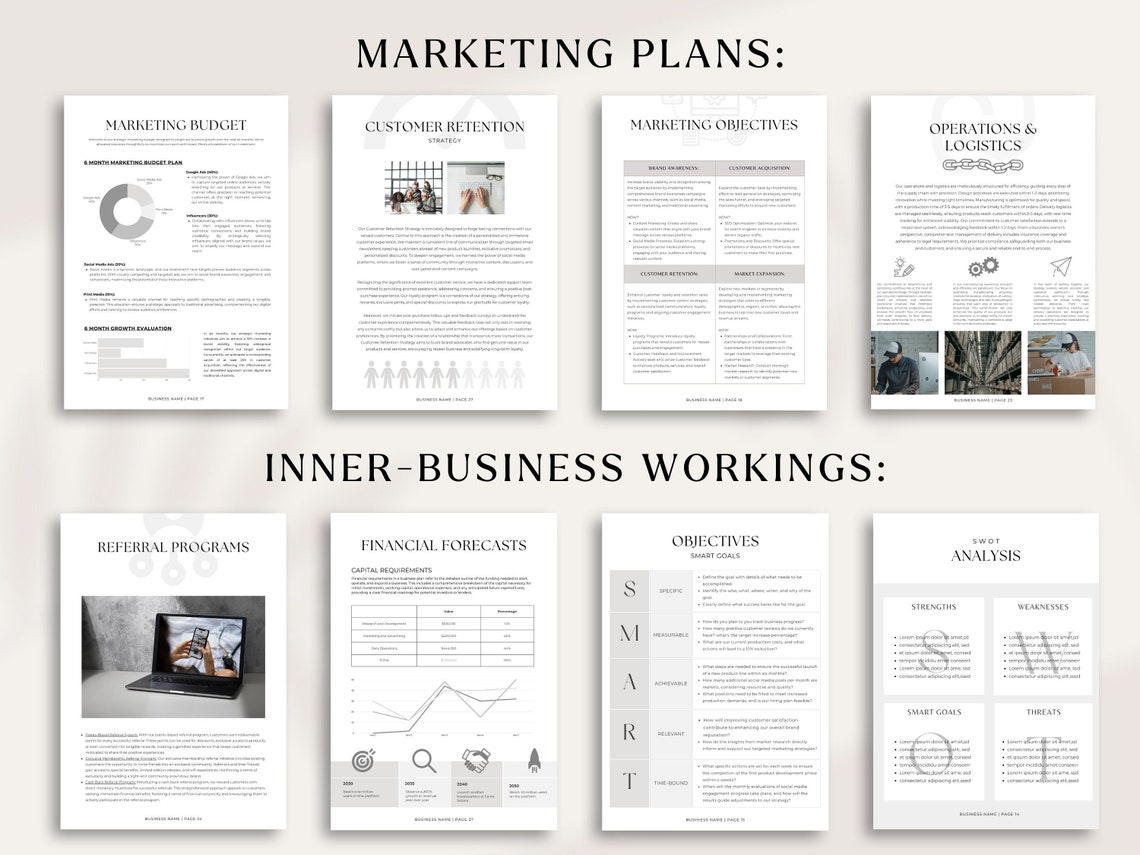 Small Business Plan Printable Modern Grey Startup Business Workbook ...