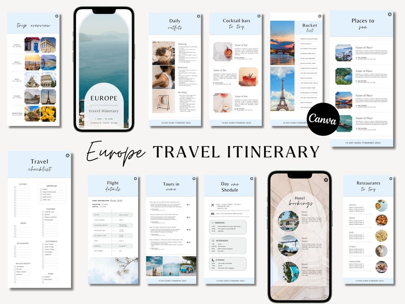 Travel Itinerary Template for Europe Trip Mobile Trip Itinerary and ...