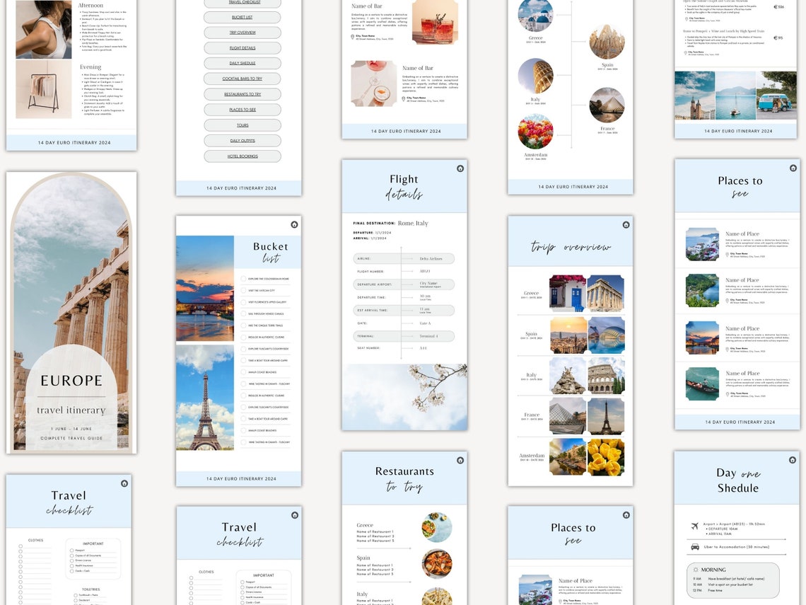 Editable Travel Itinerary Template Europe Travel Schedule Planner ...
