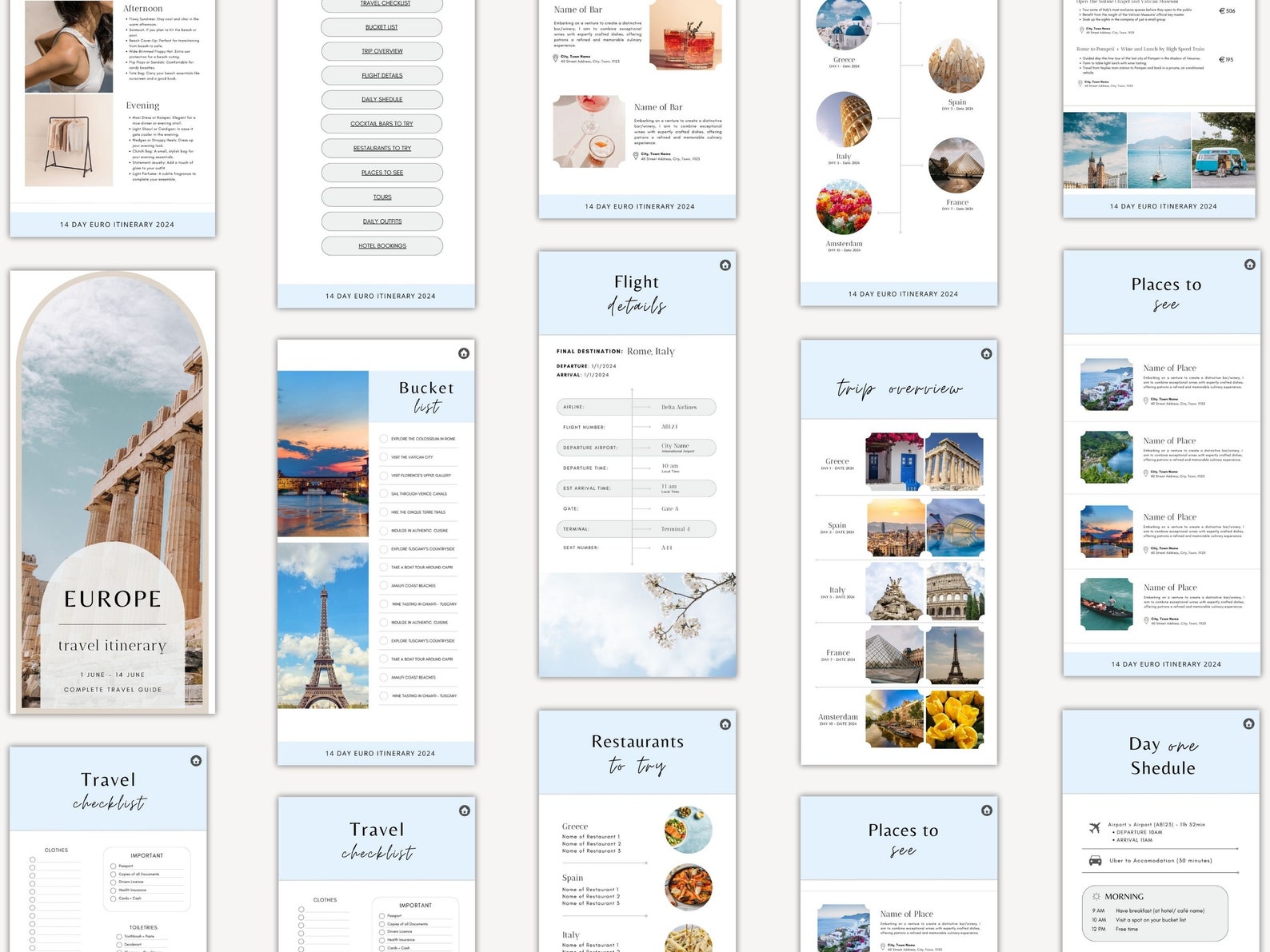 Editable Travel Itinerary Template Europe Travel Schedule Planner ...