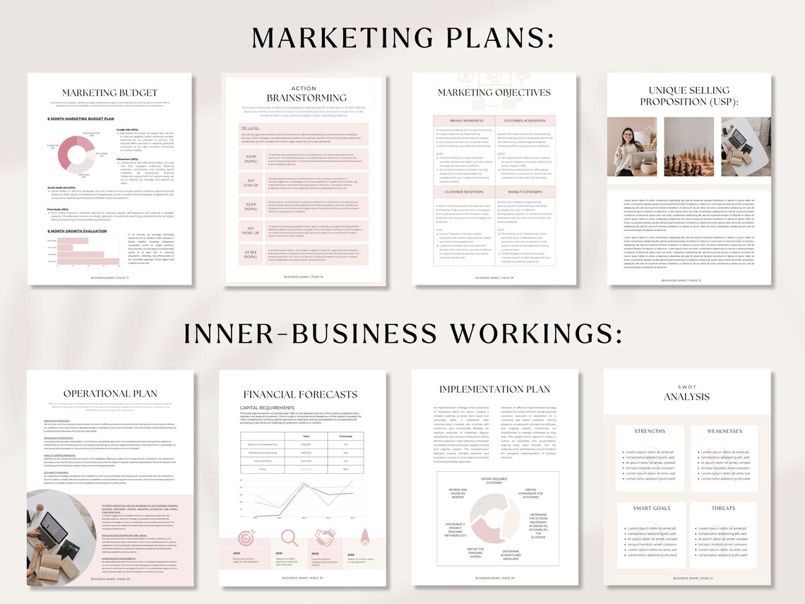 Printable Business Plan Outline Pink Small Online Business Plan ...