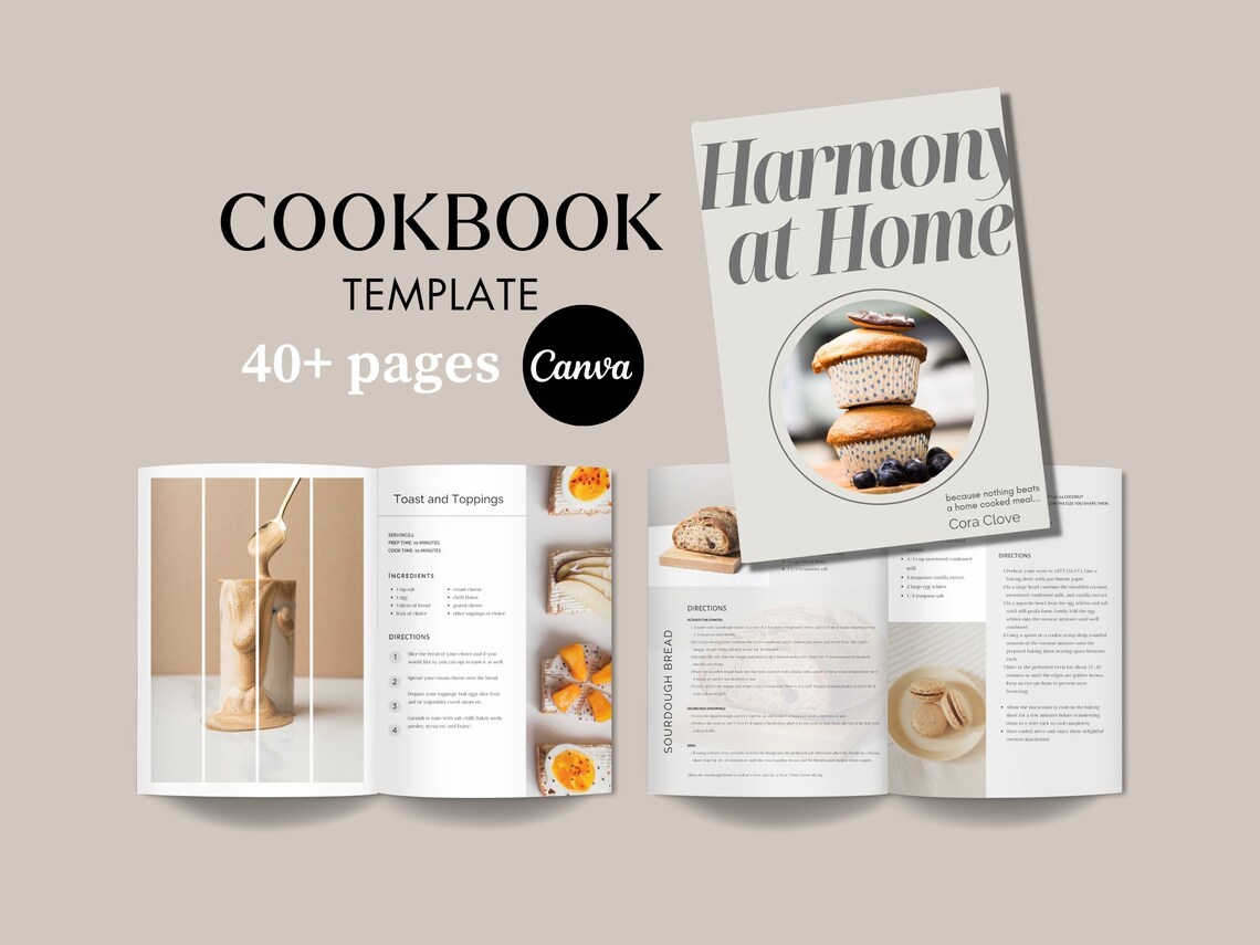 Modern Recipe Book Template, Canva Cookbook Template, Editable Recipe ...
