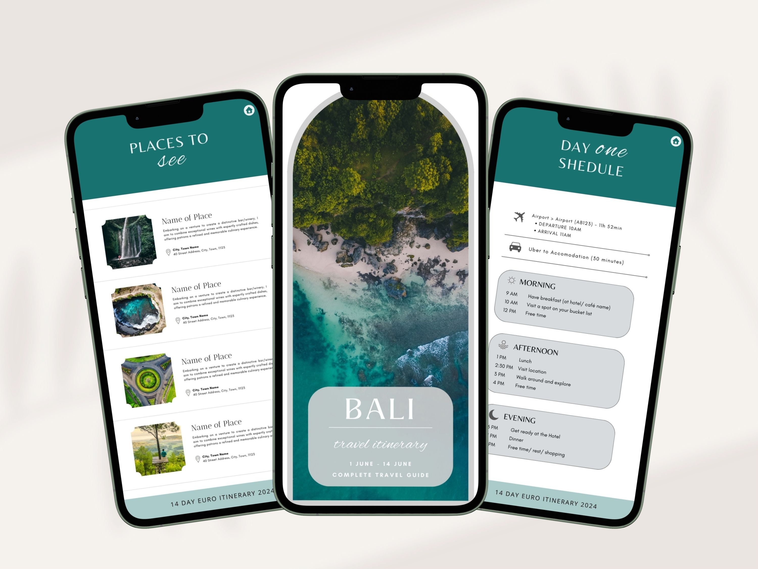 Bali Travel Itinerary Template | Blue Beach Vacation Itinerary Template ...