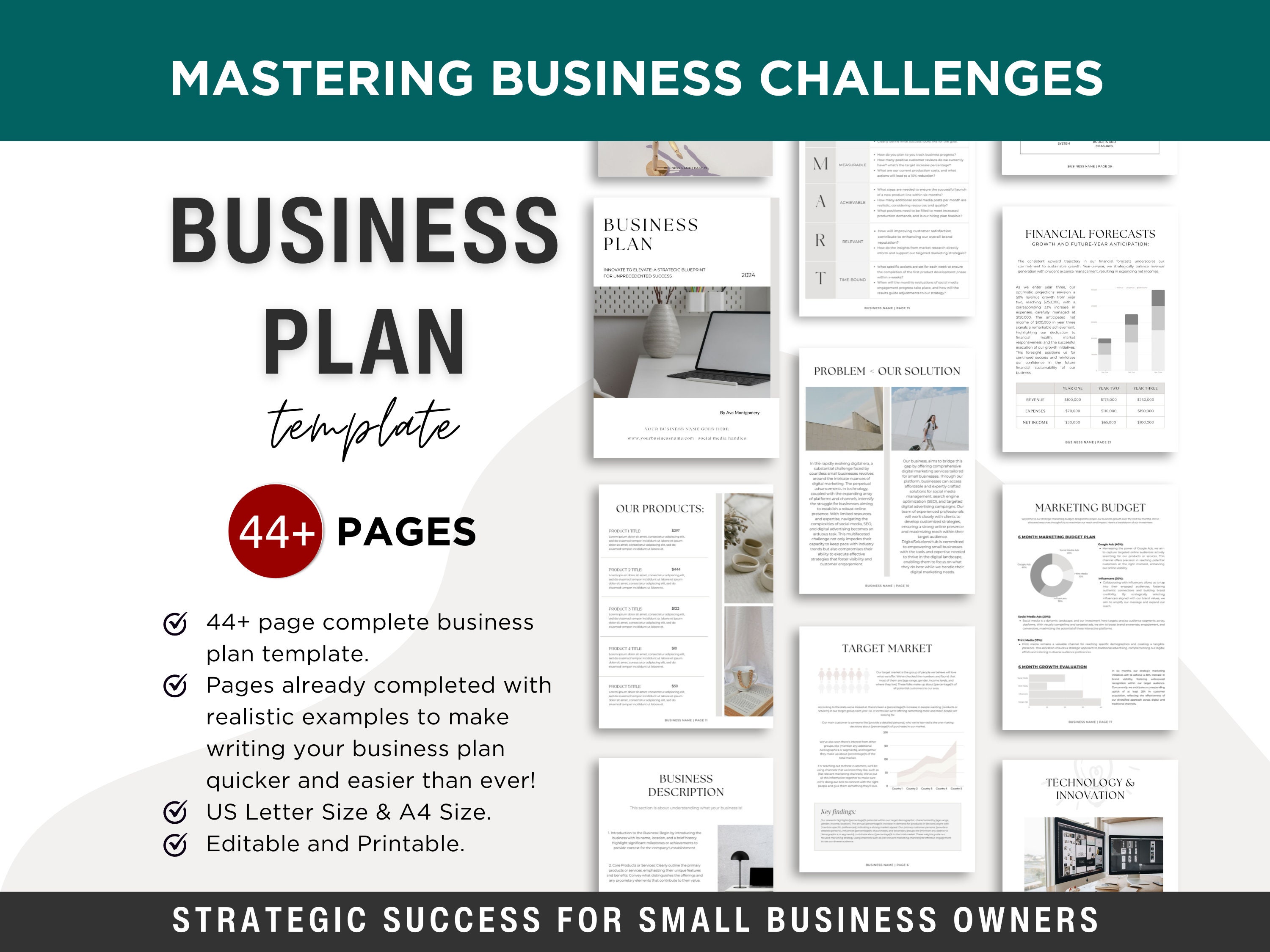 Business Plan Template Printable Printable Start up Workbook Bundle ...