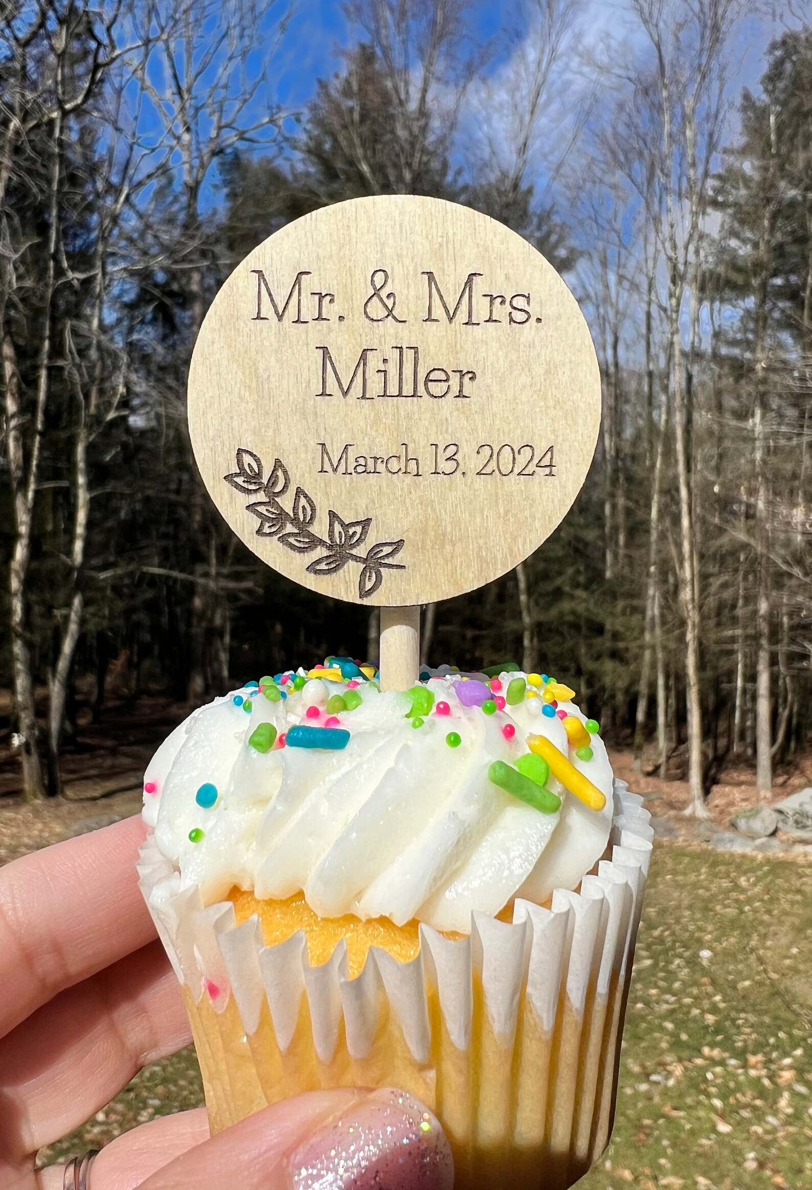 Personalized Wedding Cupcake Topper, Rustic Wood Plant Marker, Engraved ...