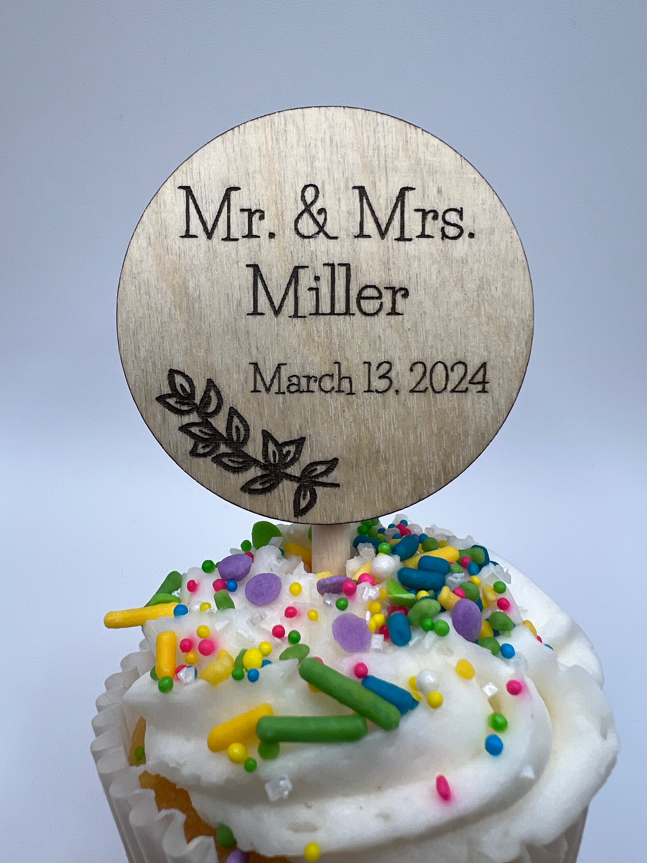 Personalized Wedding Cupcake Topper, Rustic Wood Plant Marker, Engraved ...