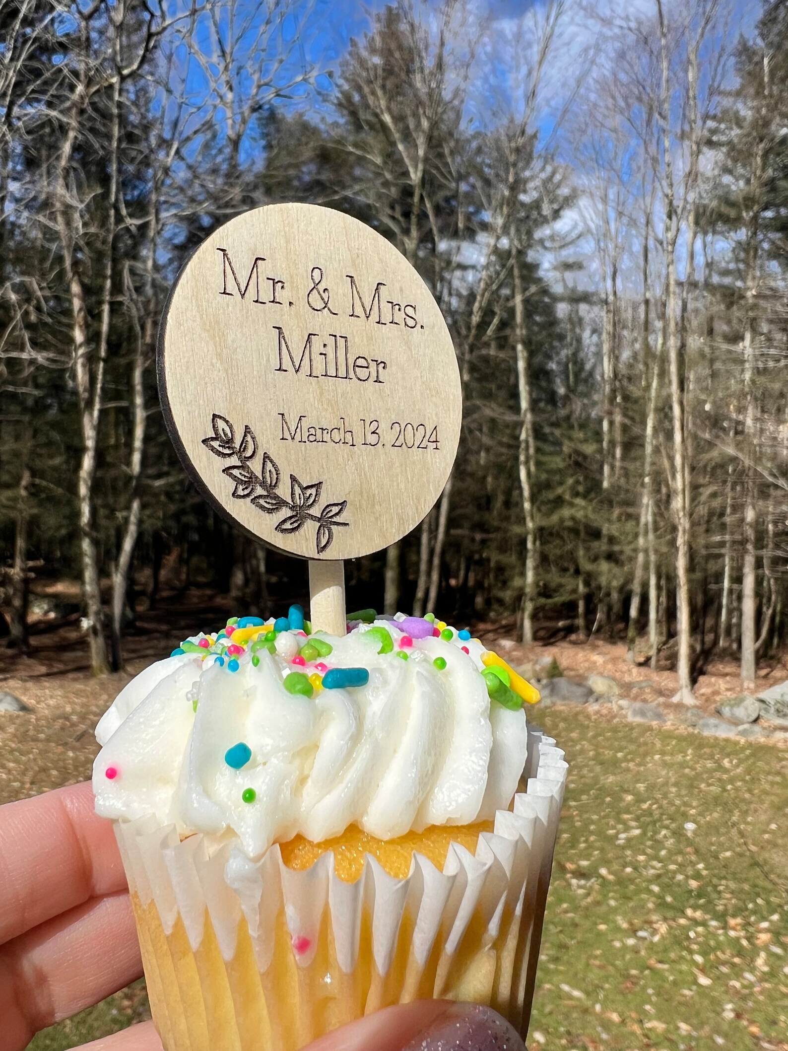 Personalized Wedding Cupcake Topper, Rustic Wood Plant Marker, Engraved ...