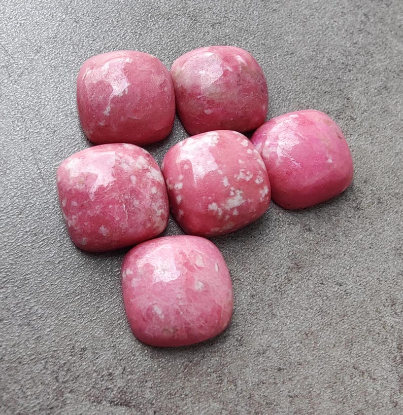 AAA+ Natural Thulite Cabochon: Pink Square Cushion Flat Back Calibrated ...