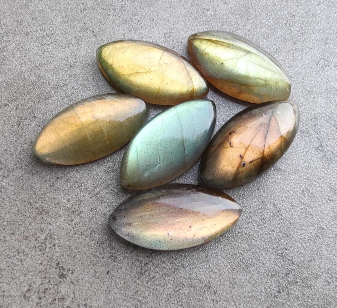 Natural Yellow Labradorite Cabochon: Marquise Shape Flat Back AAA+ ...