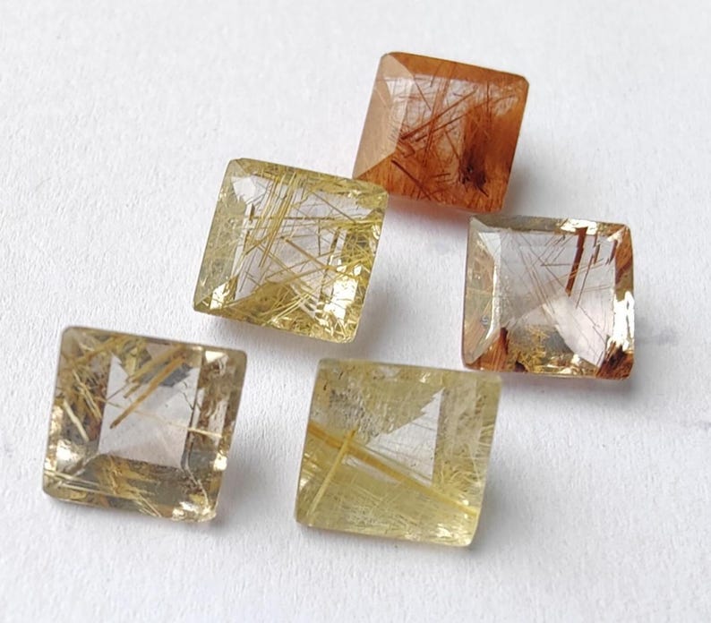 AAA Golden Rutile Gemstone: Square Shape Faceted Cut Calibrated ...