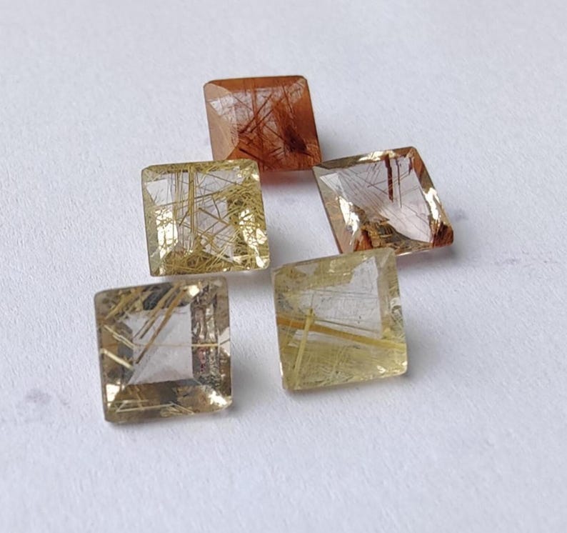 AAA Golden Rutile Gemstone: Square Shape Faceted Cut Calibrated ...