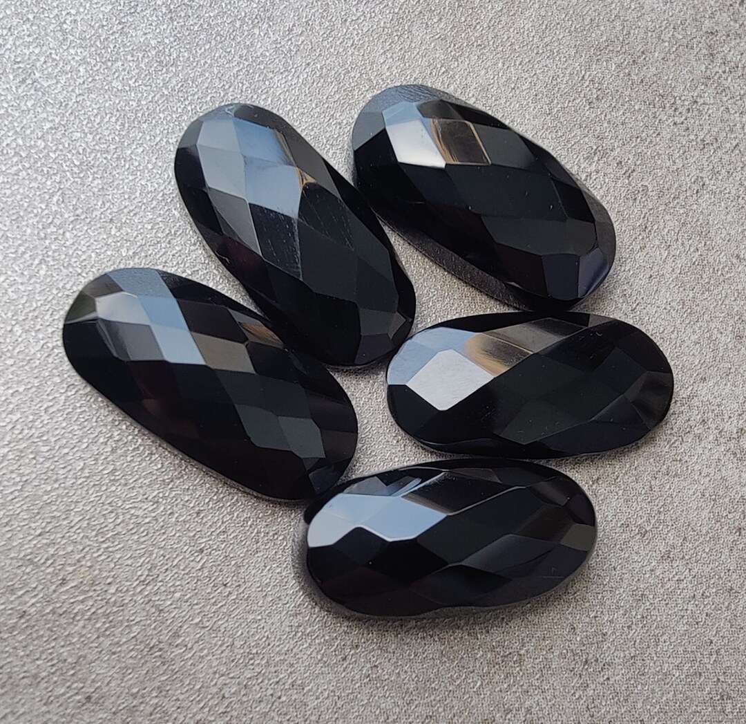 AAA+ Black Onyx Gemstone: Oval Checker Cut, Flat Back - Etsy