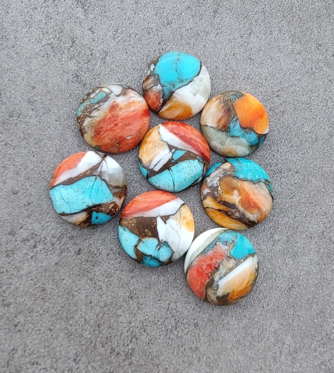 AAA+ Spiny Oyster Turquoise Cabochon: Orange-blue Round Gemstone - Etsy