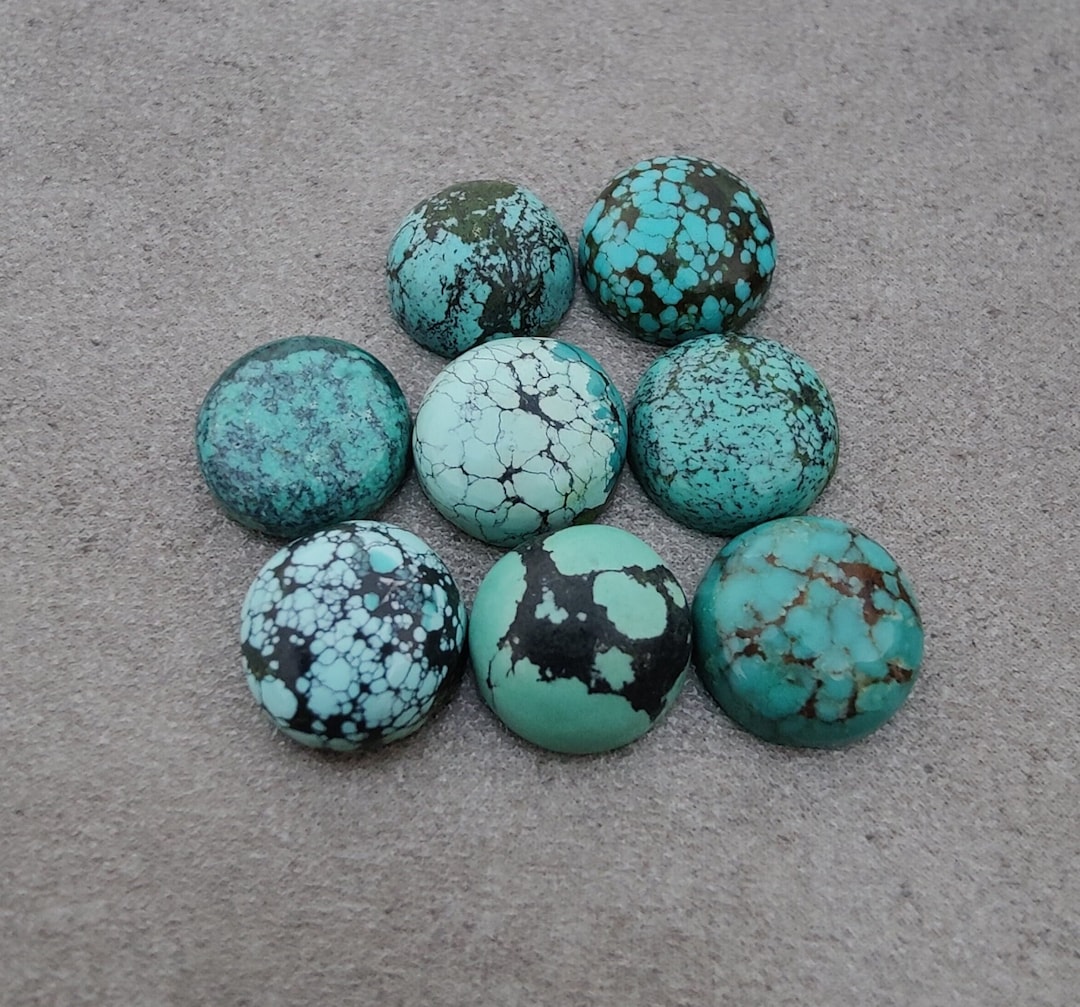 Top Grade Natural Tibetan Turquoise Round Shape Cabochon Flat Back ...